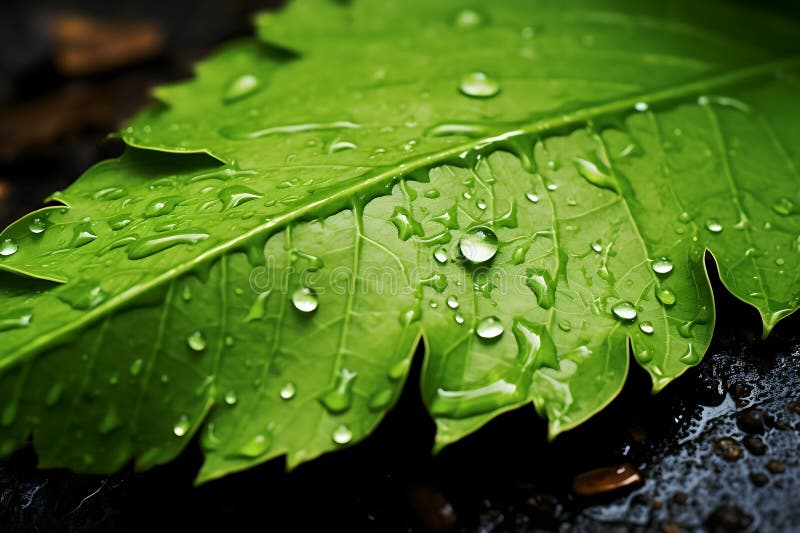 Close Up of Fallen Green Leaf Covered Water Drops Stock Illustration ...