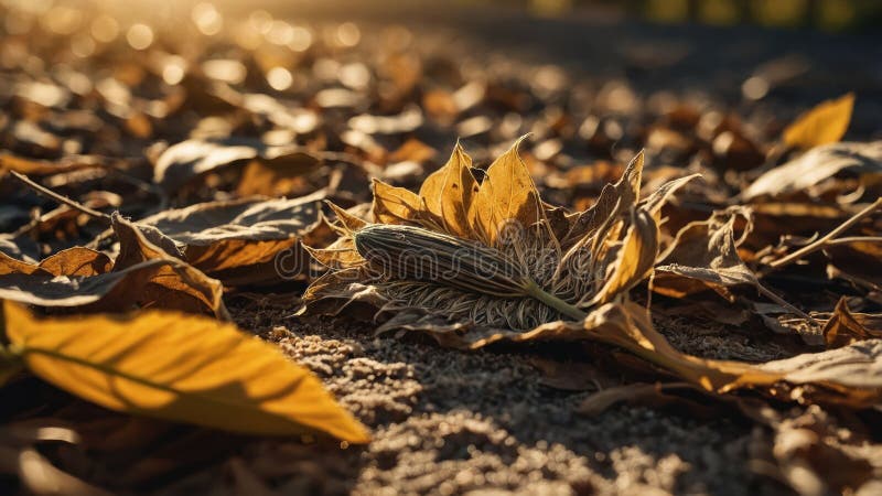 Golden Autumn Seed Pod on Fallen Leaves Stock Illustration ...