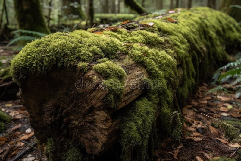 Close-up of a Fallen Tree Trunk Covered in Moss Stock Illustration ...