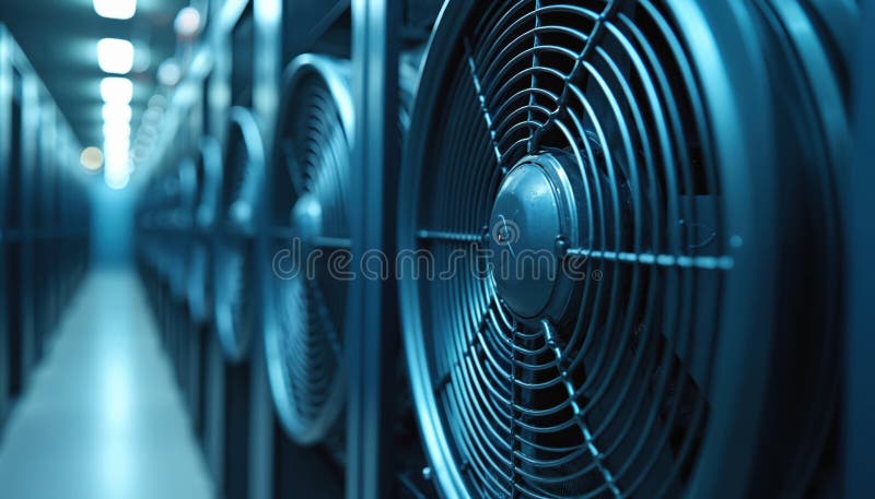 Close-up on Fans in Data Center, Cool Airflow. Precise Temperature ...