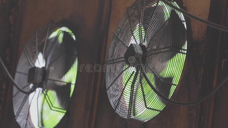 Close-up of Fans in a Factory. Ventilation of the Workshop with ...