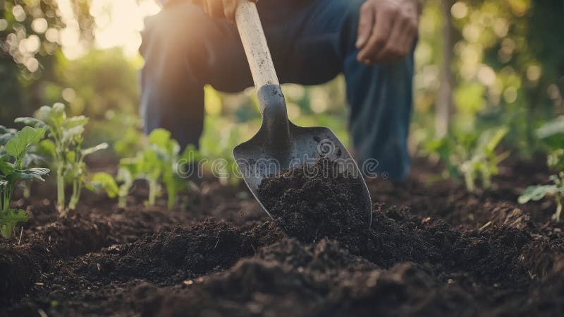 Close-up of a Farmer Digging Soil with a Spade in a Garden Stock Photo ...
