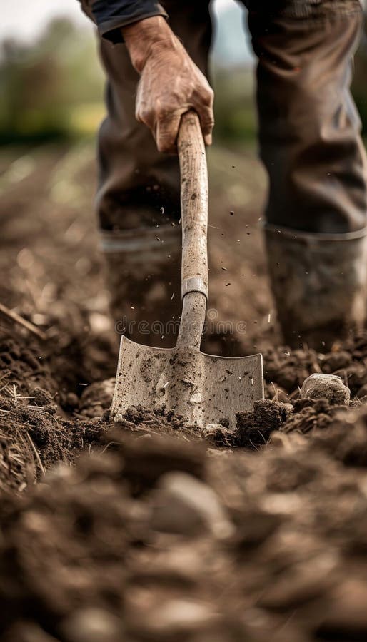 Close Up of a Farmer Digging Soil with a Spade, Showcasing Hard Work ...