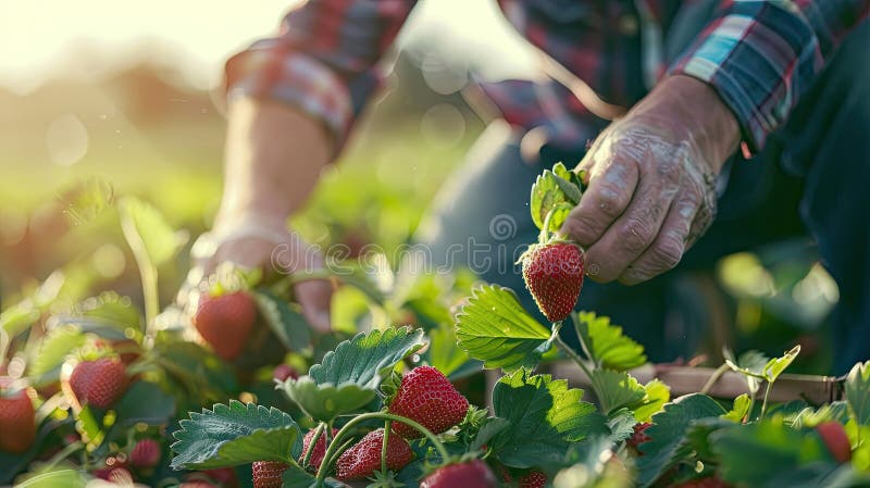 Close-up of a Farmer Picking Strawberries Stock Photo - Image of crop ...