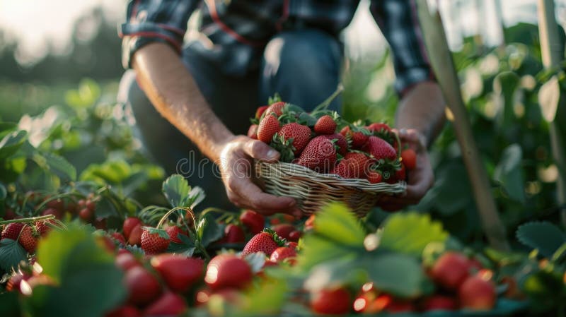 Close-up of a Farmer Picking Strawberries Stock Image - Image of ...