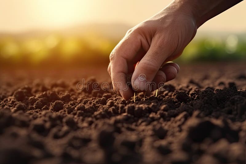 Close Up of a Farmer Planting Seeds in the Ground. Evening Light.Ai ...
