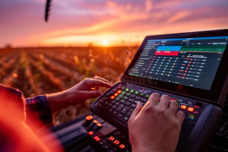 Close-up of Farmer& X27;s Hands Holding Remote Control in a Wheat Field ...