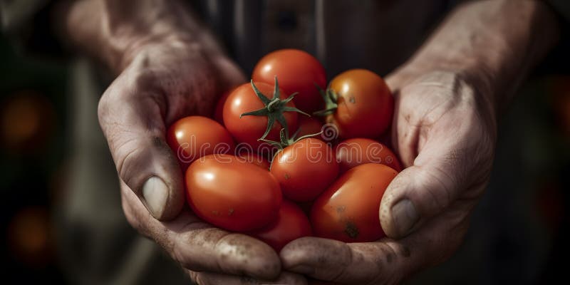 Close-up of a Farmers Hands Holding Freshly Harvested Tom Two ...
