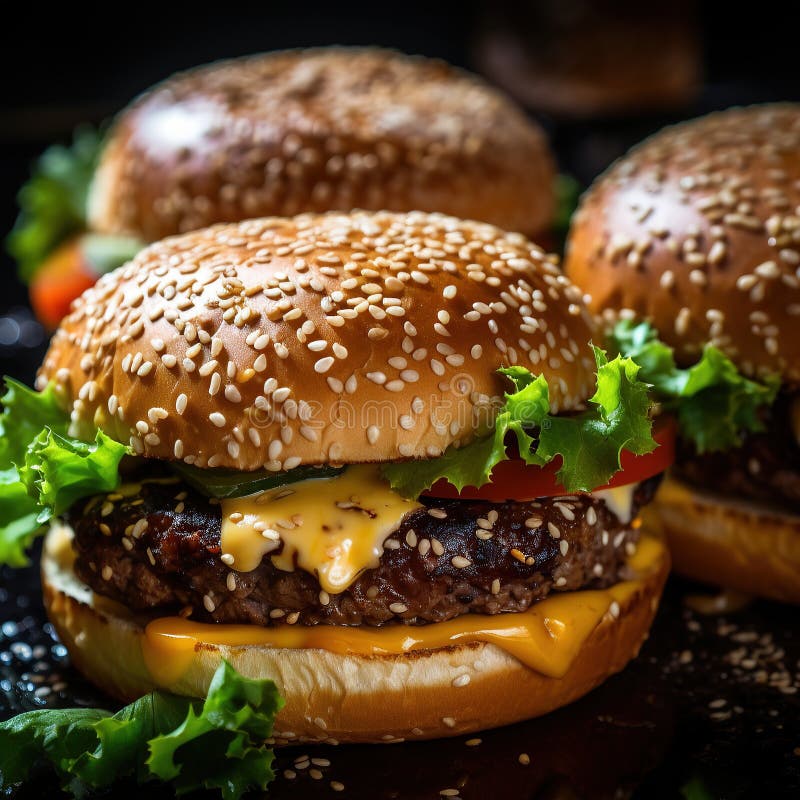 Close Up Fast Food Burgers on Table. Generative AI Stock Photo - Image ...