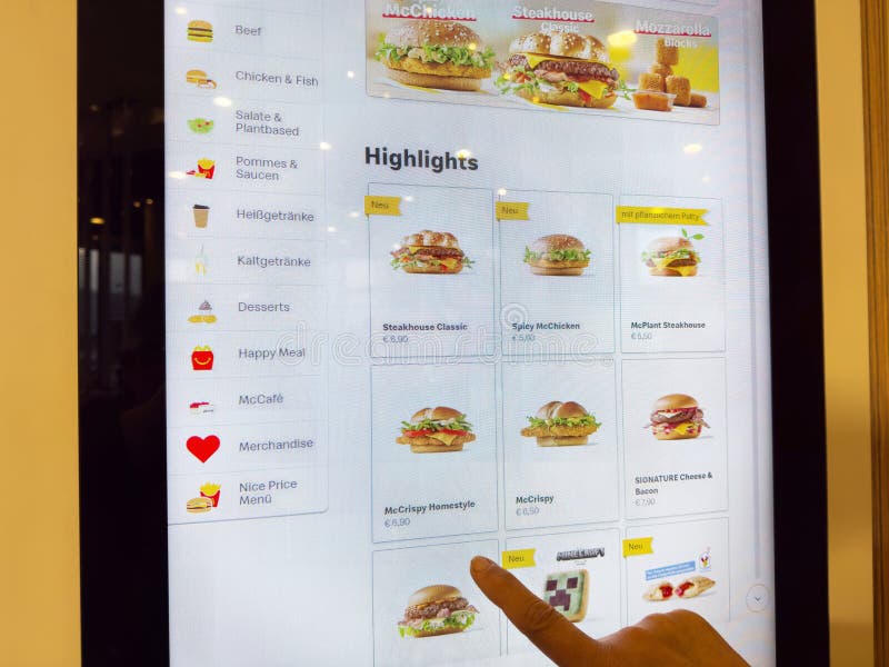 Close-up of Fast Food Self-service Kiosk Displaying Menu Options and ...