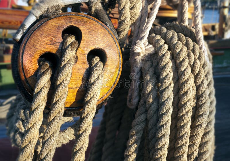 Nautical ropes and pulleys stock photo. Image of ropes - 656274