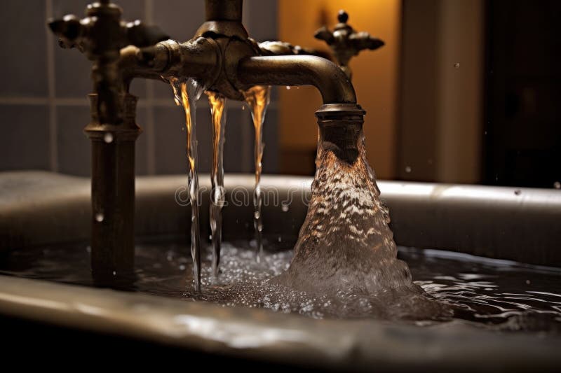 Close-up of Faucet Dripping Water into Overflowing Bath Stock ...