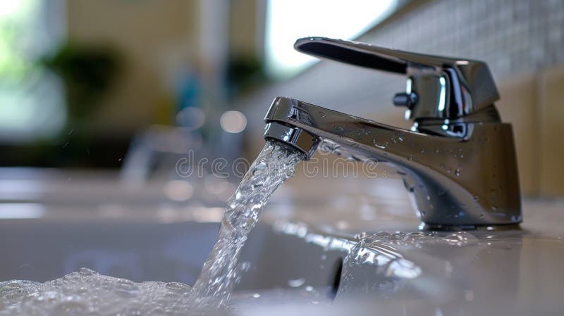 A Close Up of a Faucet Running Water from the Sink, AI Stock Photo ...
