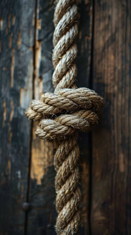 Close-up of a Coiled Rope Secured To a Weathered Wooden Wall Showcasing ...