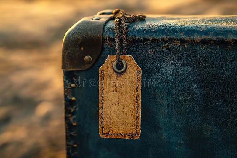 Closeup Aged Blue Trunk, Textured Leather Surface, Old Tag Detail ...