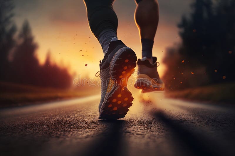 Close Up Feet of Runner Running Toward Mountain AI Generated Stock ...