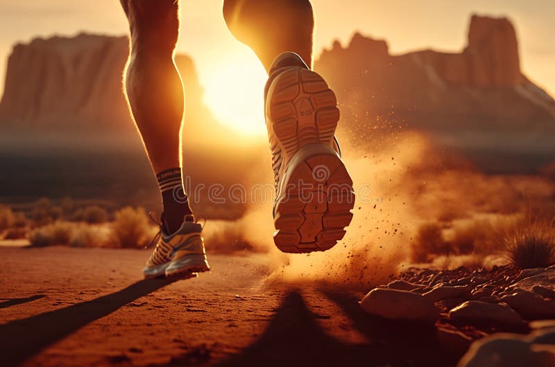 Close Up Feet of Runner Running Toward Mountain AI Generated Stock ...