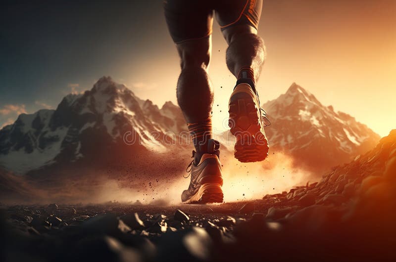 Close Up Feet of Runner Running Toward Mountain AI Generated Stock ...