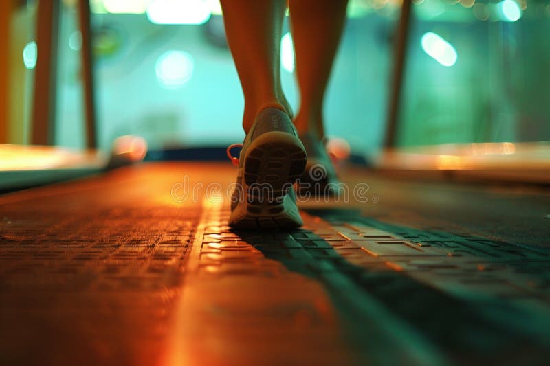 Closeup of Feet Stepping on a Treadmill Beginning of a Cardio Workout ...