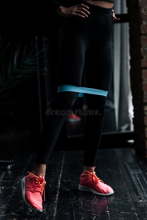 Close Up of Legs of Woman in Black Sportswear Stands on All Fours and ...