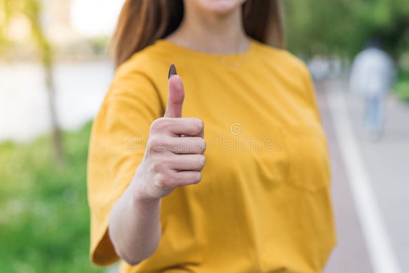 Close Up of Female Caucasian Hand Showing Thumb Up. Stock Image - Image ...