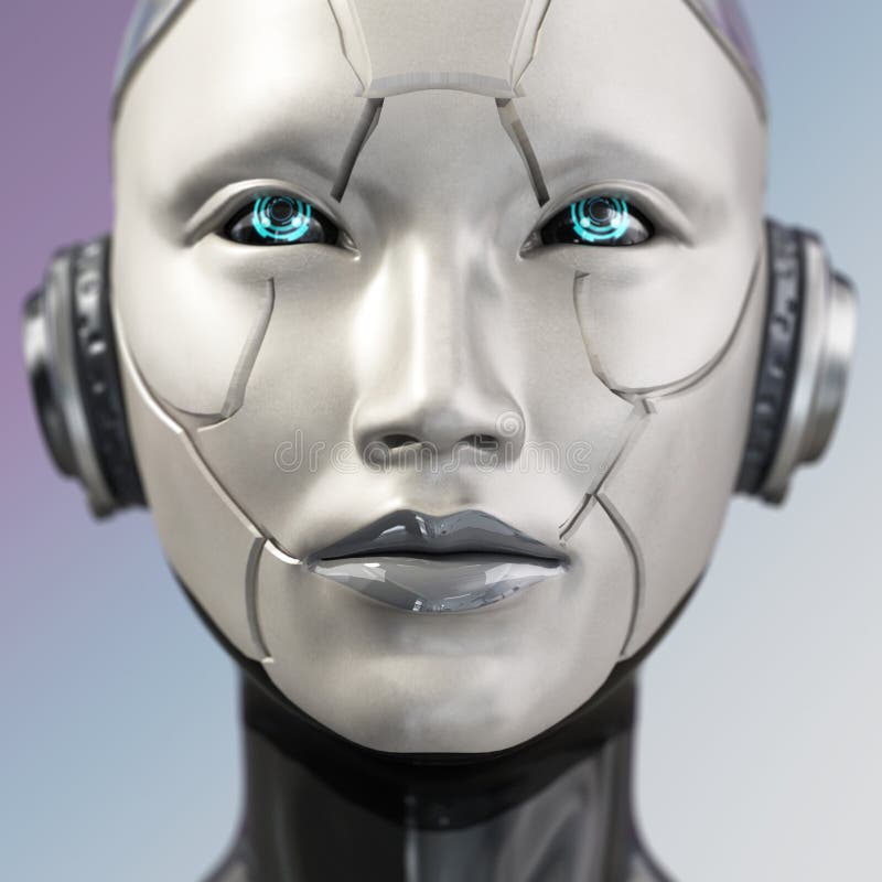 Cyborg Head with Metal and Cables Stock Illustration - Illustration of ...