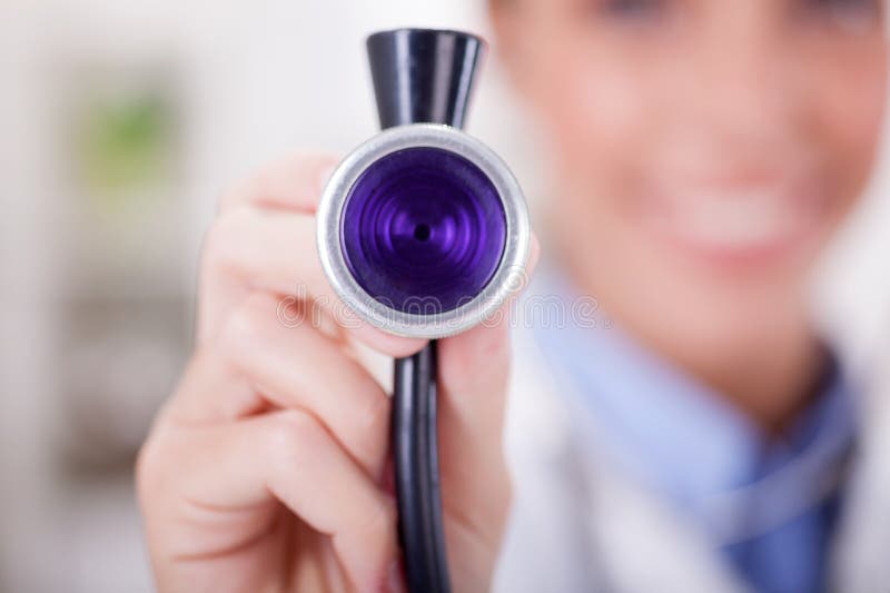 Close-up of Female Doctor Using Stethoscope , Focus on Stethoscope ...