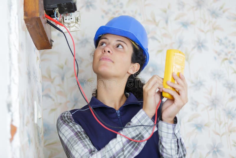 Close-up Female Electrician on Electrical Board Stock Image - Image of ...