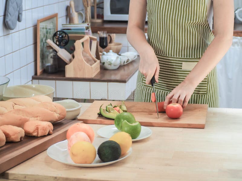 Close Up Female Hand Cook in the Kitchen Stock Photo - Image of board ...