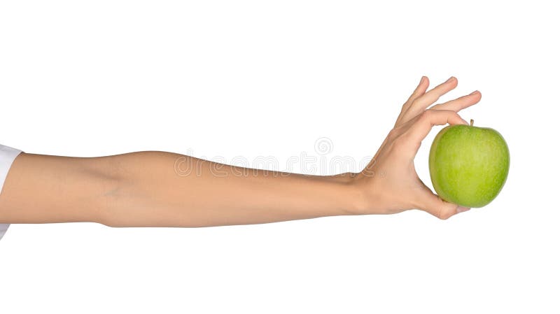 Close-up of Female Hand Holding Green Apple Stock Image - Image of ...