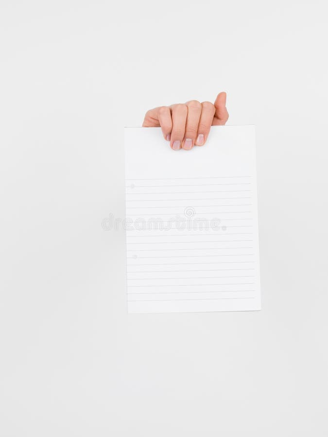 Female Hand Holding a White Paper Stock Image - Image of notebook ...