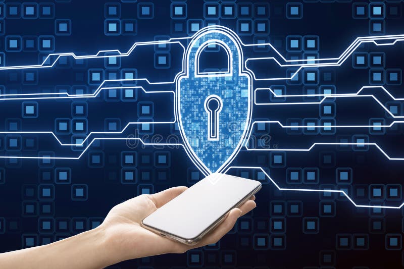 Close Up of Female Hand Holding Smartphone with Creative Web Protection ...