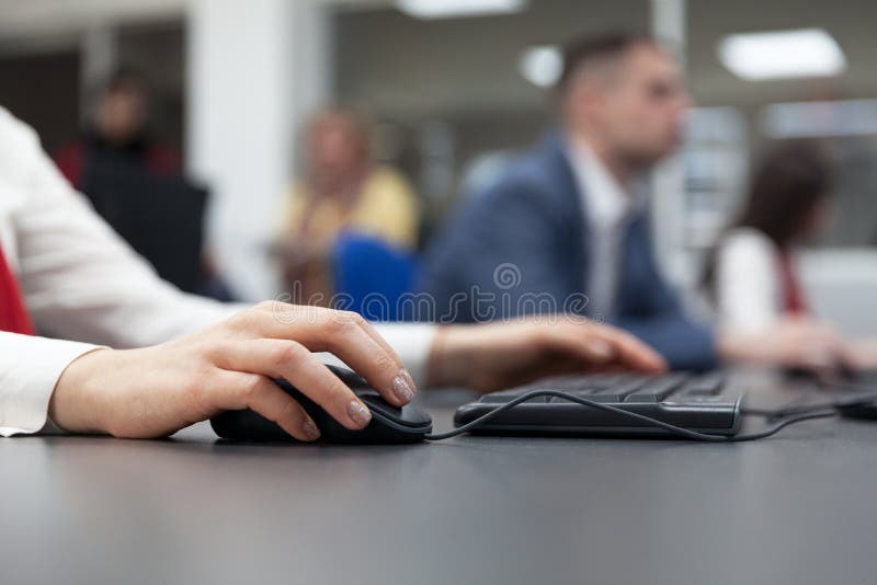 Close Up of Female Hand on Mouse while Typing on Keyboard Stock Image ...