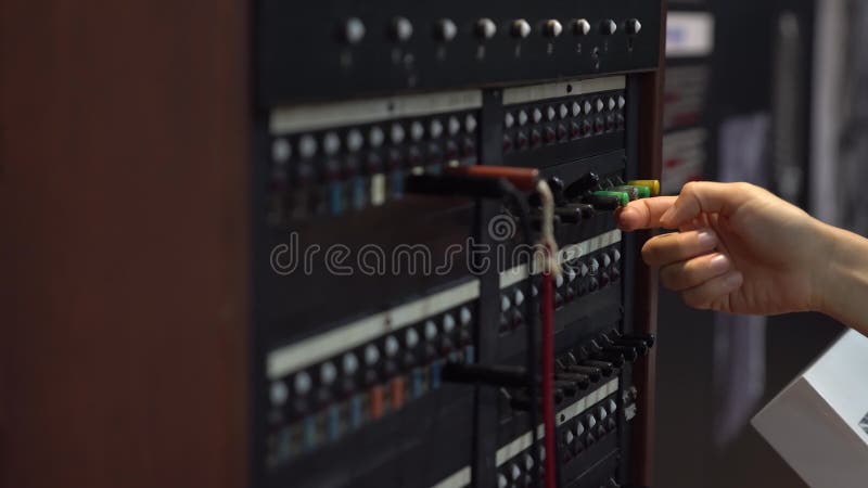 Close-up of Female Hand Using 30-line Teleprinter Switchboard. Old Network Service Stock Footage ...