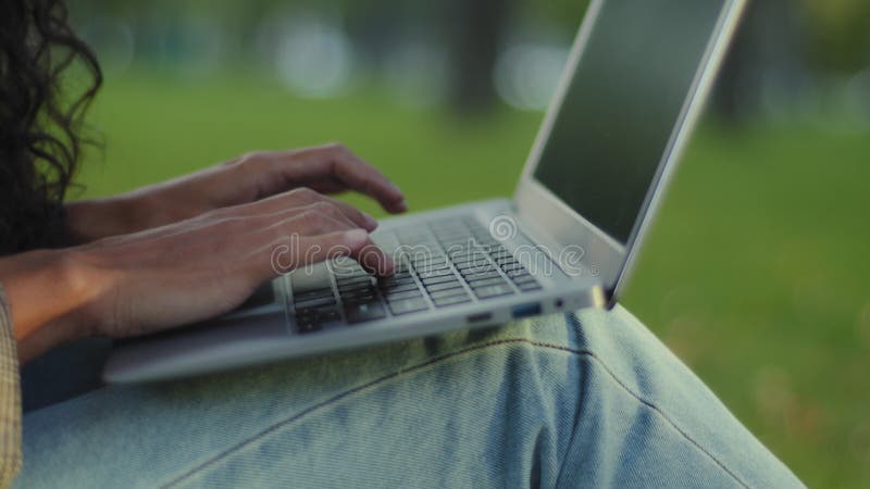 Close-up Female Hands Fingers Typing on Keyboard Keypad Laptop Computer ...