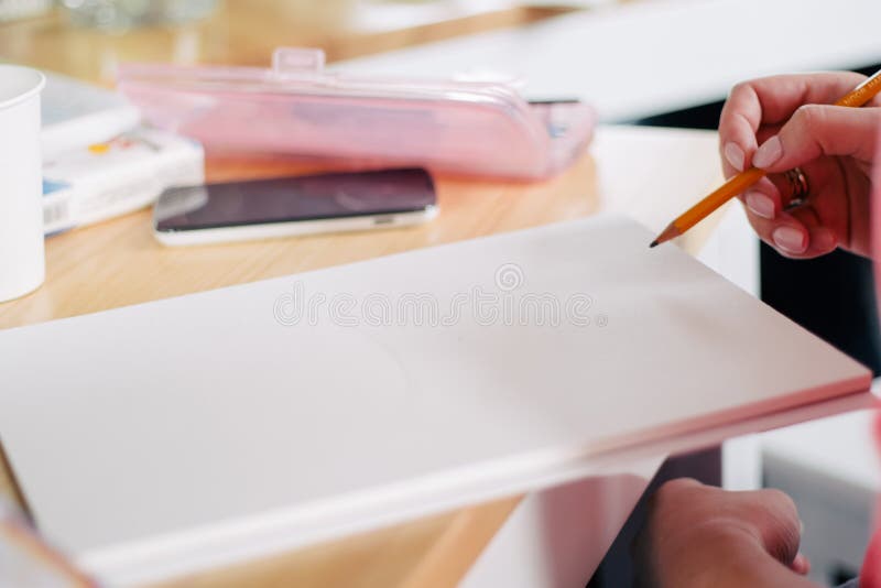 Close-up of Female Hands Making Notes in the Notepad at Office Stock ...