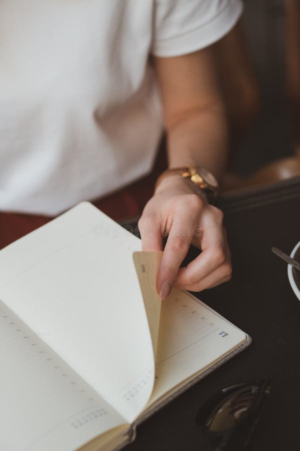 Close Up of Female Hands with Notepad Stock Image - Image of wrist ...