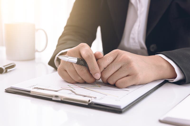 Close-up of Female Hands with Pen Over Document Stock Image - Image of ...