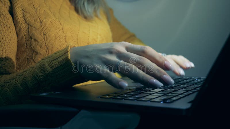 Close Up of Female Hands with a Rings Typing on a Laptop Stock Video ...