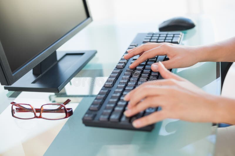 Close Up of Female Hands Typing on Keyboard at Desk Stock Image - Image ...