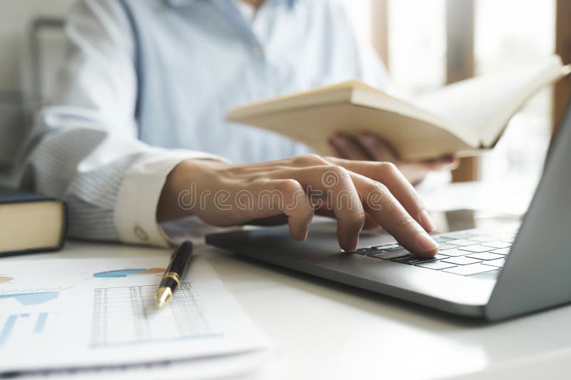 Close Up Female Hands Using Computer Laptop for Online Working. Stock ...