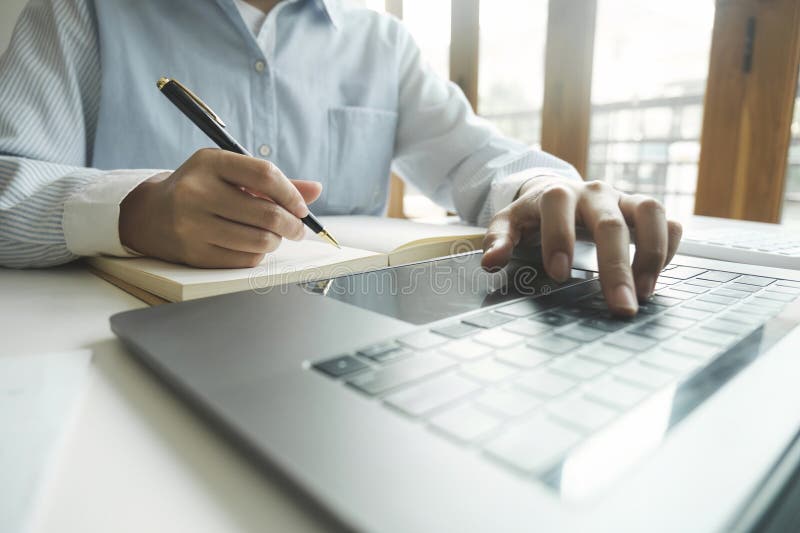 Close Up Female Hands Using Computer Laptop for Online Working. Stock ...