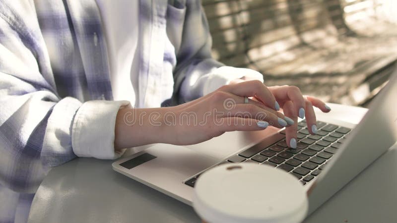 Close Up Female Hands Using Keypad in Street Cafe. Stock Video - Video ...