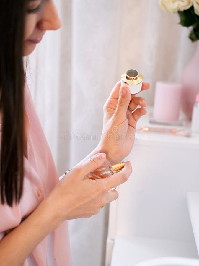 Close Up Female Hands Using Perfume Stock Image - Image of breath ...