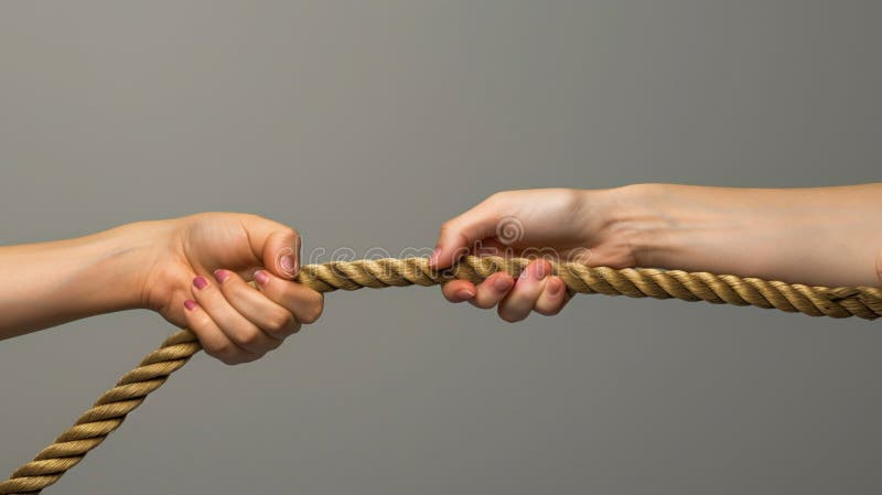 Close-up of Female Hands, Which are Squeezing a Thick Rope with Force ...