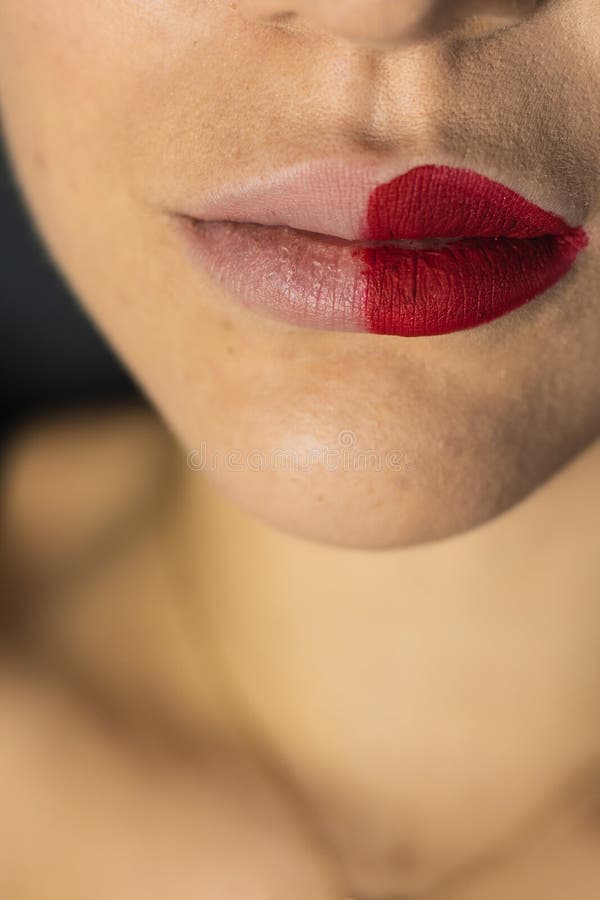 Close Up of Female Lips with Two Different Lipsticks Stock Image ...