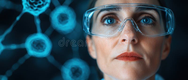Scientist Studying Cellular Structures on Digital Screen Stock ...