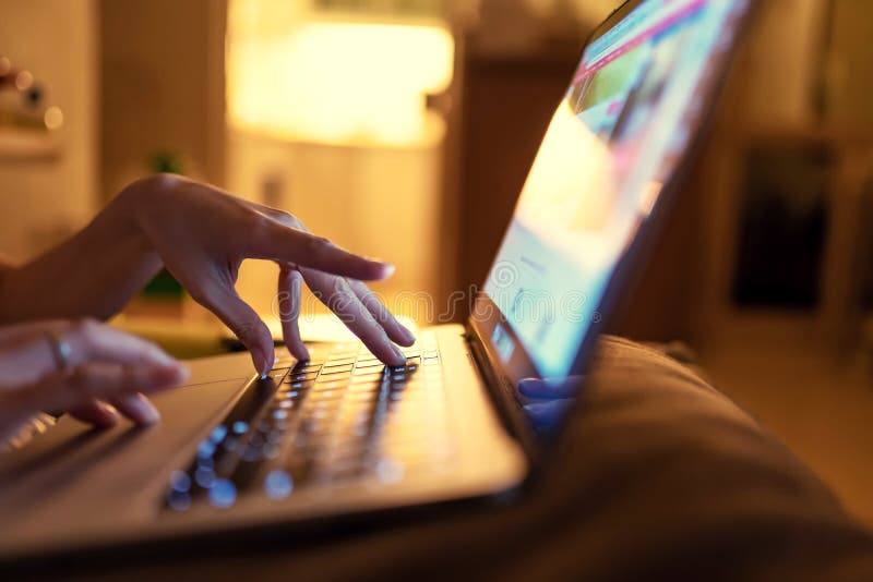 Close Up on Female Touching the Computer. Stock Photo - Image of ...