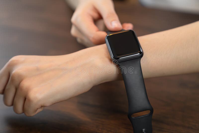 Close-up of Female Wearing in Smart Watch Application. Stock Photo ...