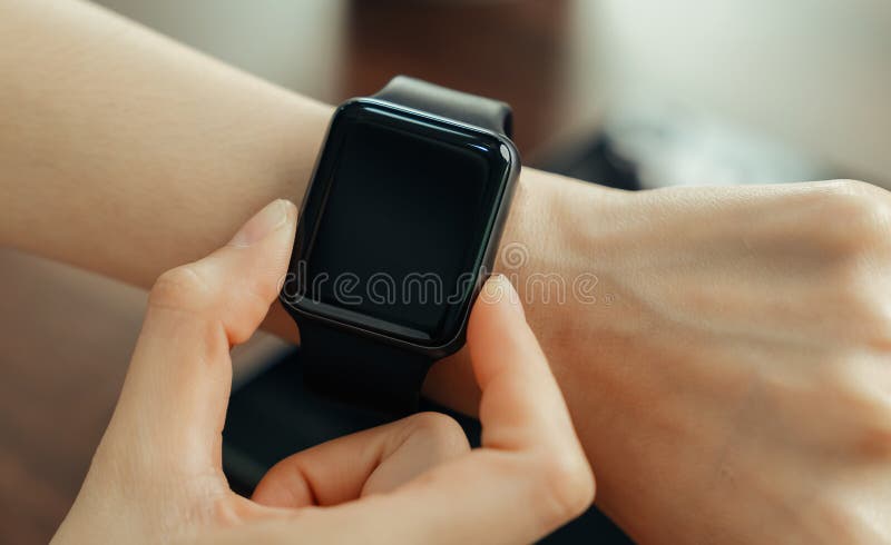 Close-up of Female Wearing in Smart Watch Application. Stock Photo ...